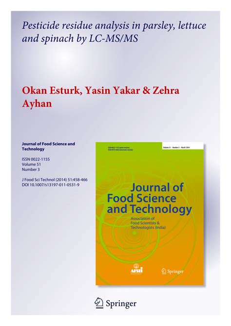 Pdf Pesticide Residue Analysis In Parsley Lettuce And Spinach By Lc Ms Ms