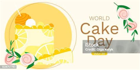 국제 케이크의 날 7월 20일 레몬 장미 흰 사탕 녹색 잎이 있는 노란색 케일 스톡 벡터 일러스트레이션 11월에 대한 스톡 벡터 아트 및 기타 이미지 Istock