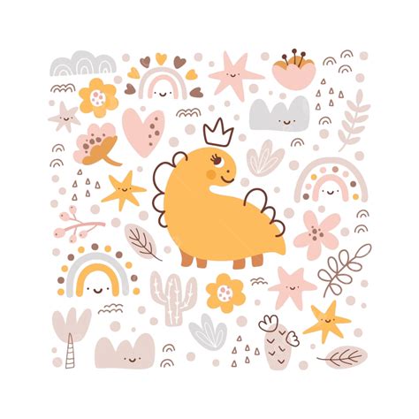 공룡과 귀여운 벡터 아이 구성 디노 소녀 인사말 카드 풍경 귀엽다 어린이 공주님 Png 일러스트 및 벡터 에 대한 무료 다운로드 Pngtree