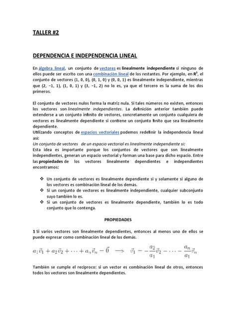 Dependencia E Independencia Lineal Pdf Espacio Vectorial Determinante
