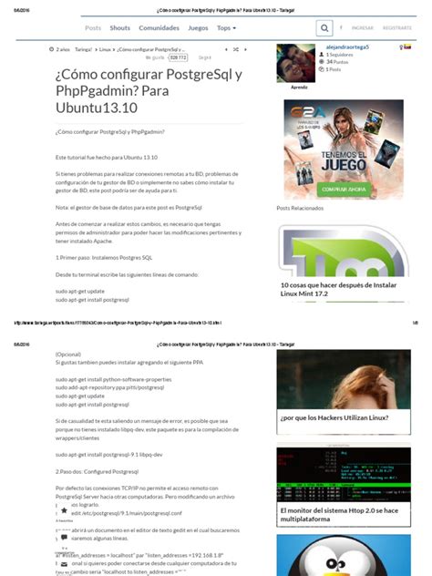 ¿cómo Configurar Postgresql Y Phppgadmin Pdf Postgre Sql Contraseña