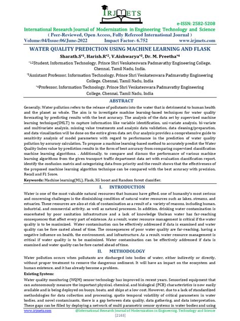 Water Quality Prediction Using Machine Learning And Flask Pdf