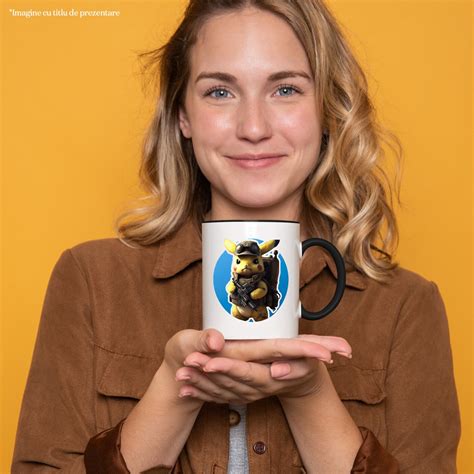 Чаша с Пикачу Покемон Оръжие Шапка Войник Раница Многоцветна 330 мл Керамика с черна