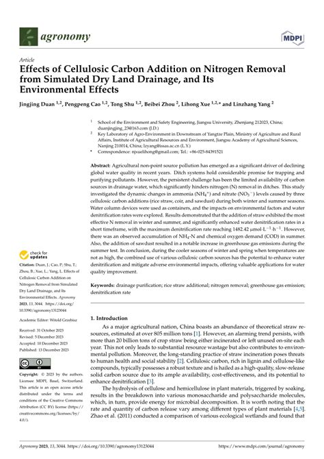 Pdf Effects Of Cellulosic Carbon Addition On Nitrogen Removal From