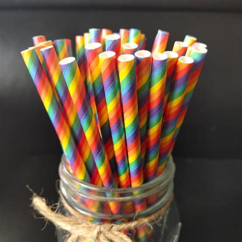 100pcs Biodegradable Paper Straws Bulk Assorted Rainbow Colors Striped