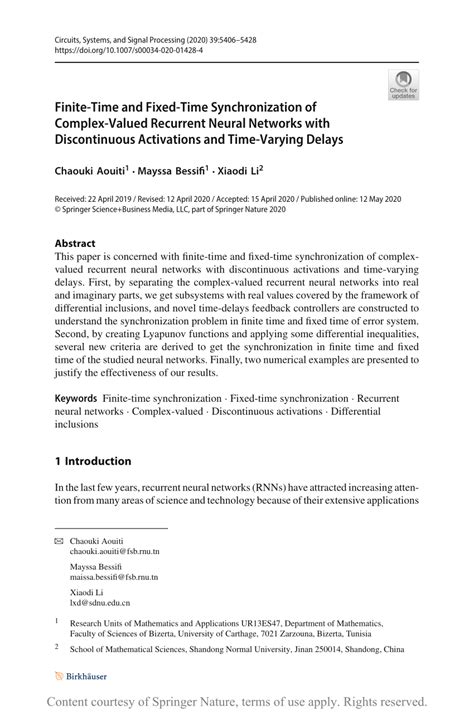 Finite Time And Fixed Time Synchronization Of Complex Valued Recurrent