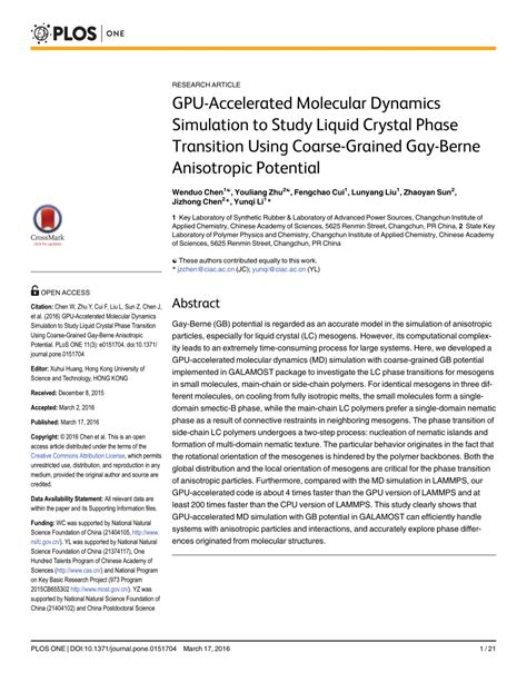 PDF GPU Accelerated Molecular Dynamics Simulation To Study Liquid Crystal Phase Transition
