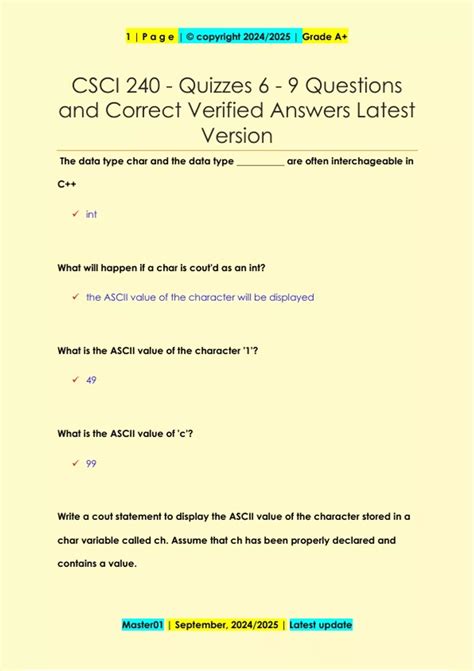 Csci 240 Quizzes 6 9 Questions And Correct Verified Answers Latest Version Csci Stuvia Us
