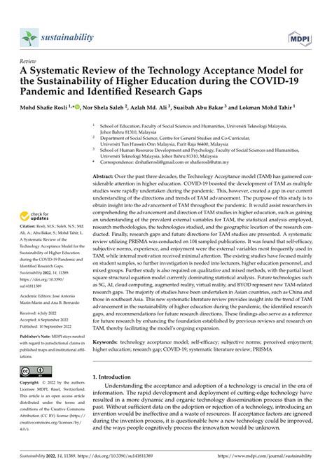 Pdf A Systematic Review Of The Technology Acceptance Model For The