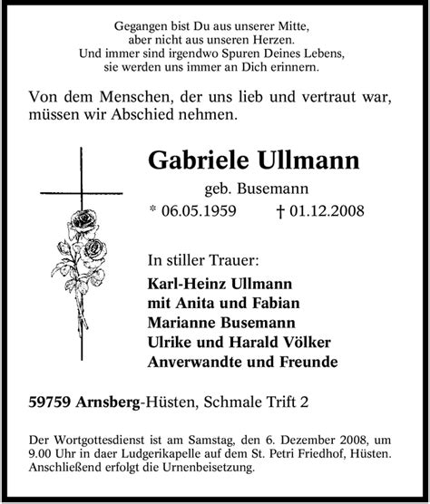 Traueranzeigen Von Gabriele Ullmann Trauer In Nrwde