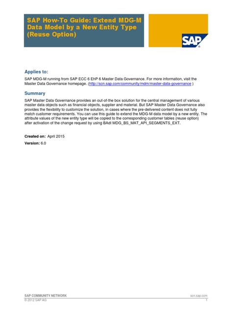 Extend Mdg M Data Model By A New Entity Type Reuse Option Pdf