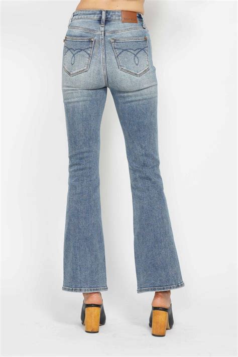 Full Size Tummy Control Back Embroidered Pocketed Bootcut Jeans Plus