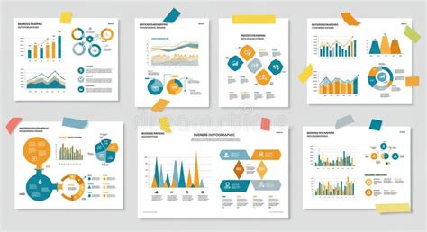 A Set Of Business Infographics Displays Various Data Visualizations