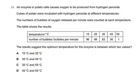 13 An Enzyme In Potato Cells Causes Oxygen To Be Produced From Hydrogen
