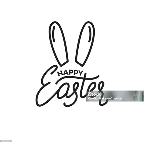 부활절입니다 행복 한 부활절 선형 레터링과 토끼 귀 레이블 배지 국장 4월에 대한 스톡 벡터 아트 및 기타 이미지 4월 개념 계절 Istock