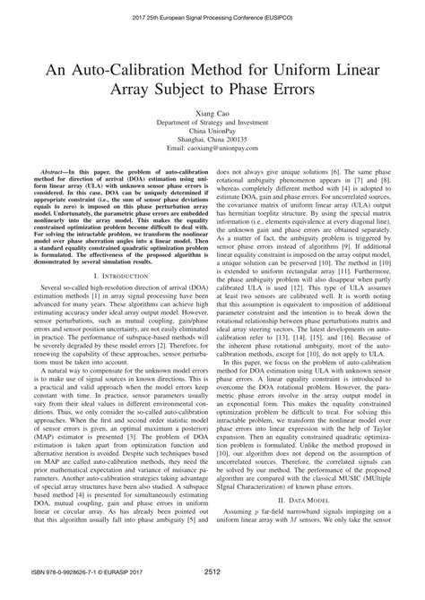 Pdf An Auto Calibration Method For Uniform Linear Array Subject To Phase Errors