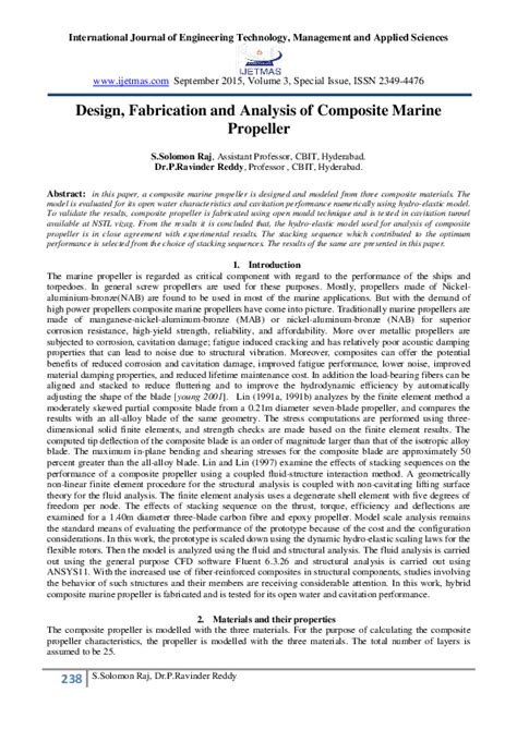 Pdf Design Fabrication And Analysis Of Composite Marine Propeller