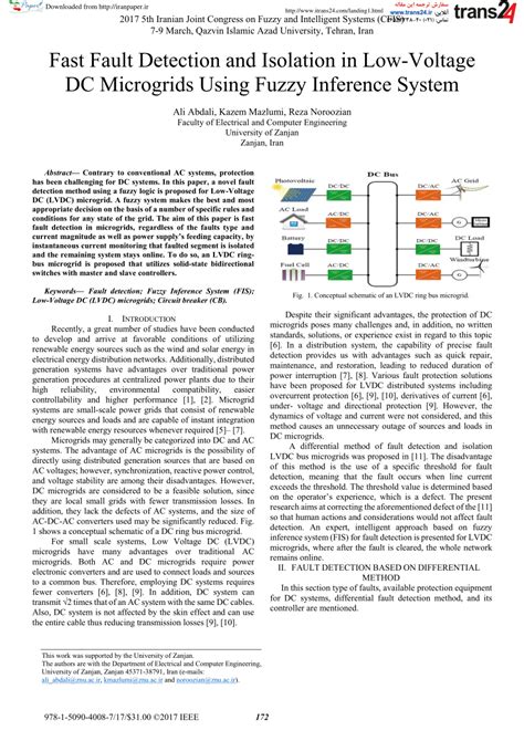 Pdf Fast Fault Detection And Isolation In Low Voltage Dc Microgrids Using Fuzzy Inference System