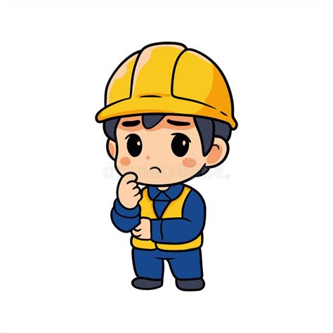 Cute Cartoon Construction Worker Thinking Stock Vector Illustration