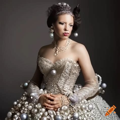 Portrait Of A Woman In A Glamorous Pearl Gown On Craiyon