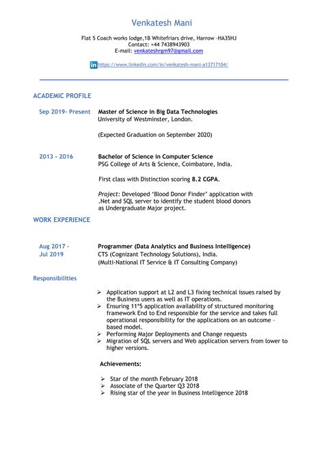 Venkatesh Mani Resume Pdf