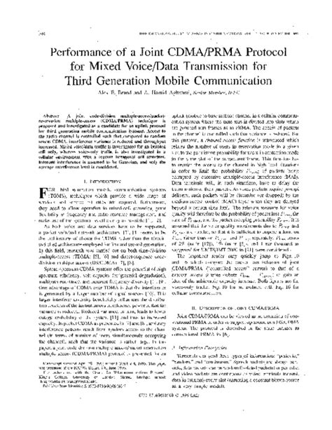 Pdf Performance Of A Joint Cdmaprma Protocol For Mixed Voicedata Transmission For Third