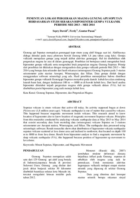 Pdf Penentuan Lokasi Pergerakan Magma Gunung Api Soputan Berdasarkan