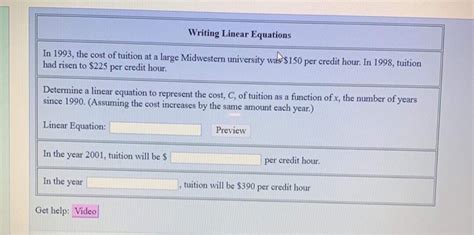Solved Writing Linear Equations In 1993 The Cost Of Tuition