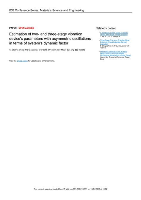 Pdf Estimation Of Two And Three Stage Vibration Devices Parameters With Asymmetric
