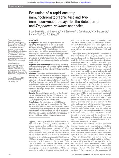 Pdf Evaluation Of A Rapid One Step Immunochromatographic Test And Two