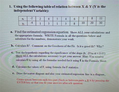 Solved 1 Using The Following Table Of Relation Between X And