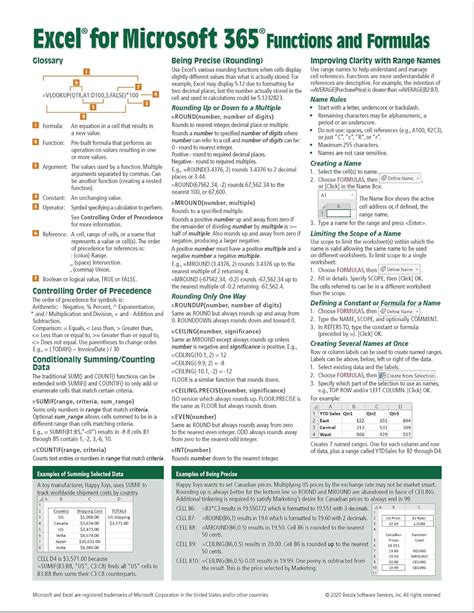 Microsoft Excel For Office 365 Functions And Formulas Quick Reference Card Windows Version 4