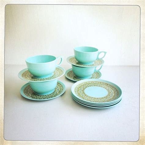 Vintage Laguna Melmac Tea Set Aqua Blue Avocado Green 12