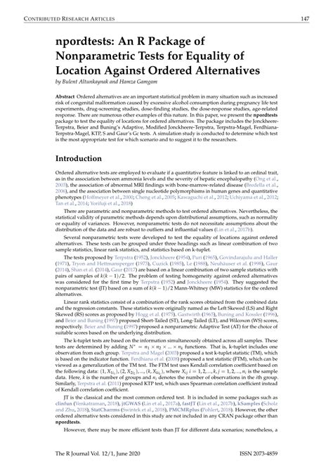 Pdf Npordtests An R Package Of Nonparametric Tests For Equality Of Location Against Ordered