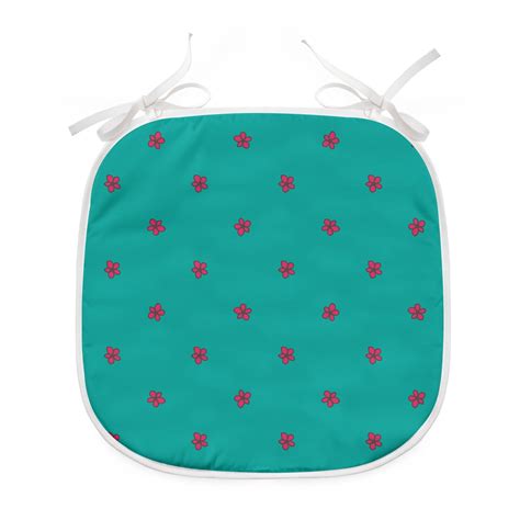 Teal Dining Chair Pad Hand Drawn Pink Wild Flowers Pattern On Teal
