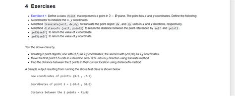 Solved 4 Exercises • Exercise 1 Define A Class Point That