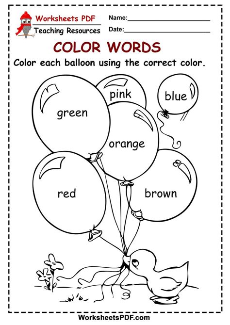 แบ่งปัน ใบงาน Color Words สื่อการสอนภาษาอังกฤษ Facebook
