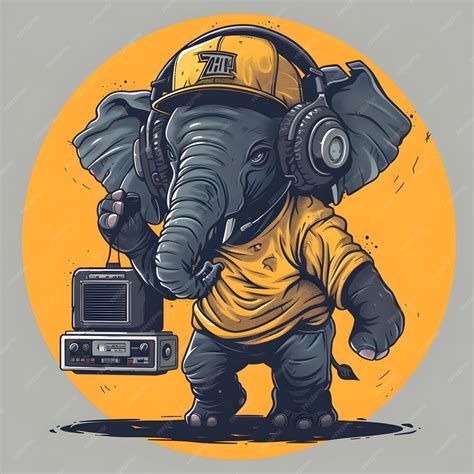 Funky Cartoon Elephant With Headphones And Boombox For Music Lover S