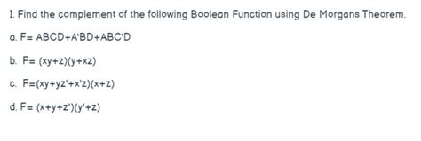 Solved I Find The Complement Of The Following Boolean