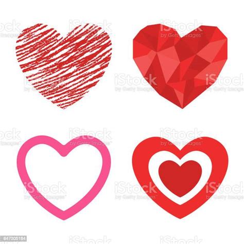Differents 스타일 레드 심장 벡터 아이콘 격리 사랑 발렌타인 하루 기호 및 아름 다운 로맨틱 디자인 결혼식 축 밝은 감정 열정 기호 그림 낮에 대한 스톡 벡터 아트