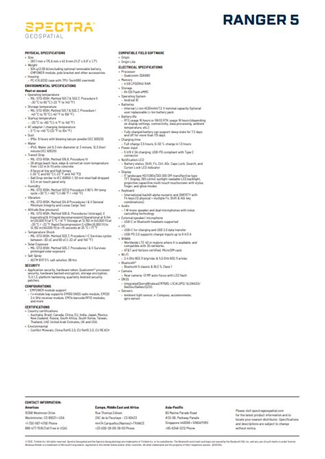 Spectra Ranger 5 Data Collector Non Wwan Worldwide Region Rg5 1 0100 00