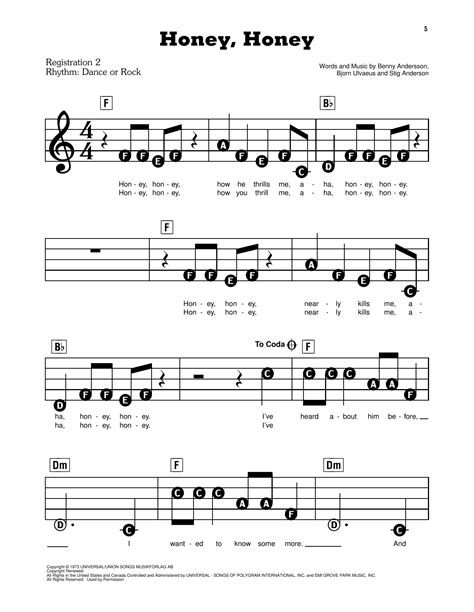 Honey Honey From Mamma Mia By Abba Sheet Music For E Z Play Today