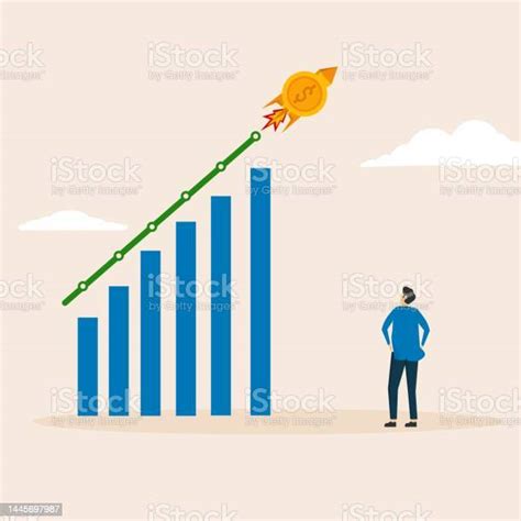 주식 차트에서 높이 날아가는 달러 기호 로켓을 보고 있는 사업가 투자자 가격에 대한 스톡 벡터 아트 및 기타 이미지 가격