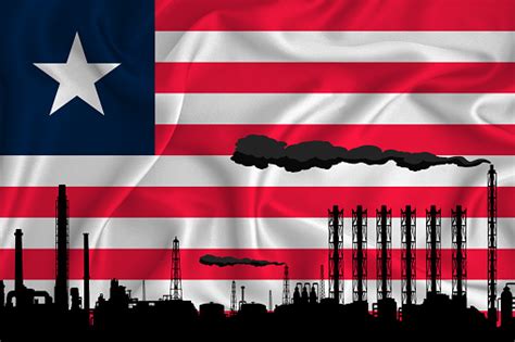 라이베리아 플래그 로고를위한 공간이있는 배경 산업 3d 일러스트레이션 화학 공장 오일 정제 가스 에너지 아이콘의 실루엣 중공업 0명에 대한 스톡 벡터 아트 및 기타 이미지