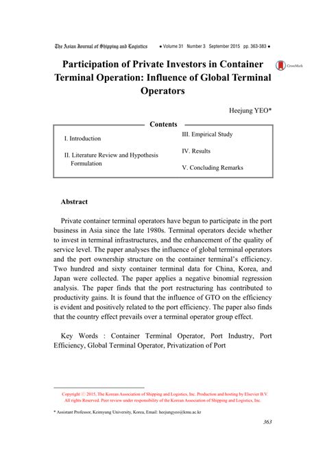 Pdf Participation Of Private Investors In Container Terminal