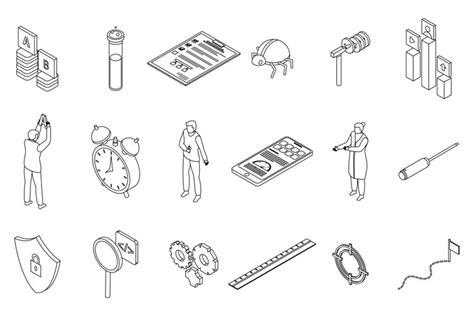 Testing Software Icons Set Vector Outline