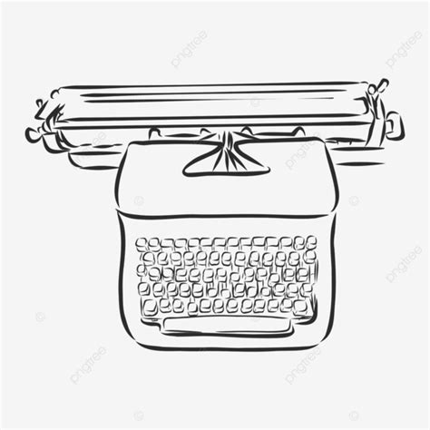 Retro Typewriter Isolated Sketch In Black Lines Keyboard Scriptwriter Vintage Vector Template