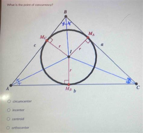 Solved What Is The Point Of Concurrency C Circumcenter Incenter