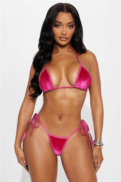 Ballerina Velvet 2 Pc Dance G String Bikini Set Fuchsia Fashion Nova