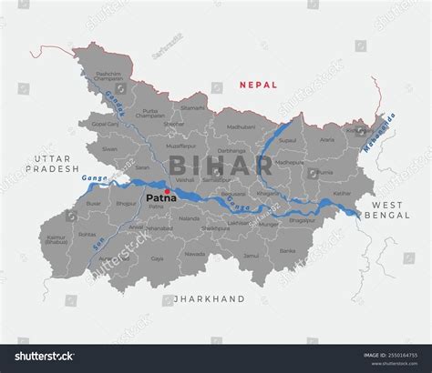 District River Map Bihar Neighbour State Stock Vector Royalty Free